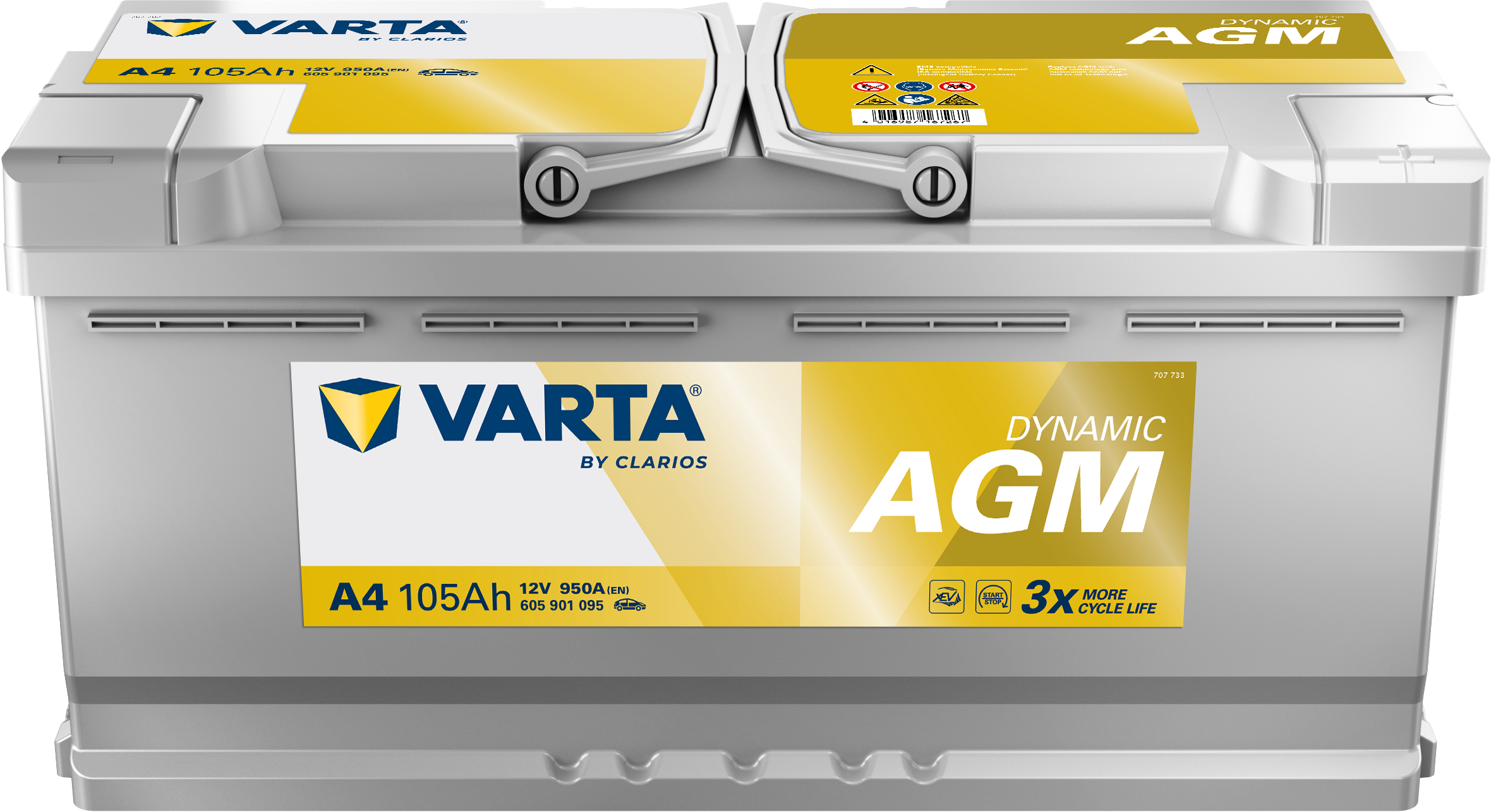 VARTA A4 Silver Dynamic AGM 12V 105Ah 950A Autobatterie Start-Stop 605 901 095 | 9889984